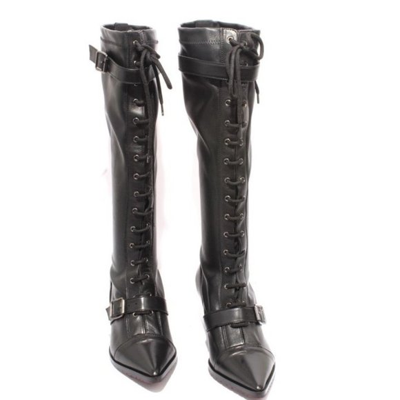 Isabelle | Shoes | Isabelle 49m Black Leather Stretch Pointy Knee High ...